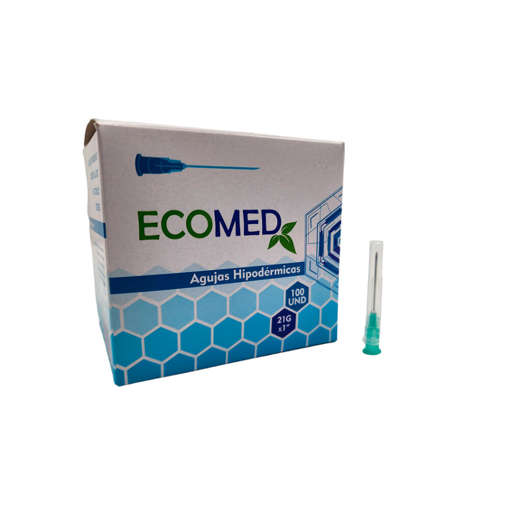 AGUJAS HIPODERMICAS – 21G X 1″ – ECOMED – CAJA X 100 UND ...